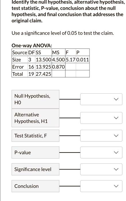 identify the null hypothesis alternative hypothesis test statistic p ...