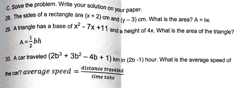 SOLVED:C Solve the problem: Write your solution on your paper. 28. The ...