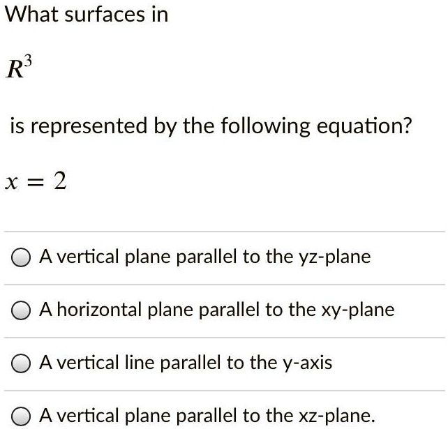 SOLVED: What surfaces in R3 is represented by the following equation? x ...
