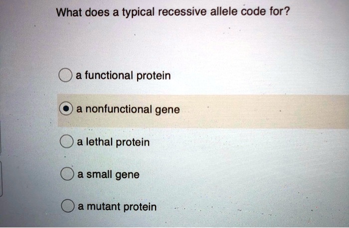 SOLVED: What does a typical recessive allele code for? functional ...