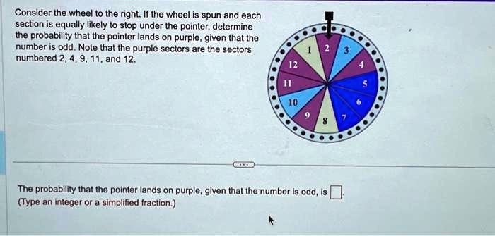 SOLVED: Consider the wheel to the right. If the wheel is spun and each section is equally likely ...