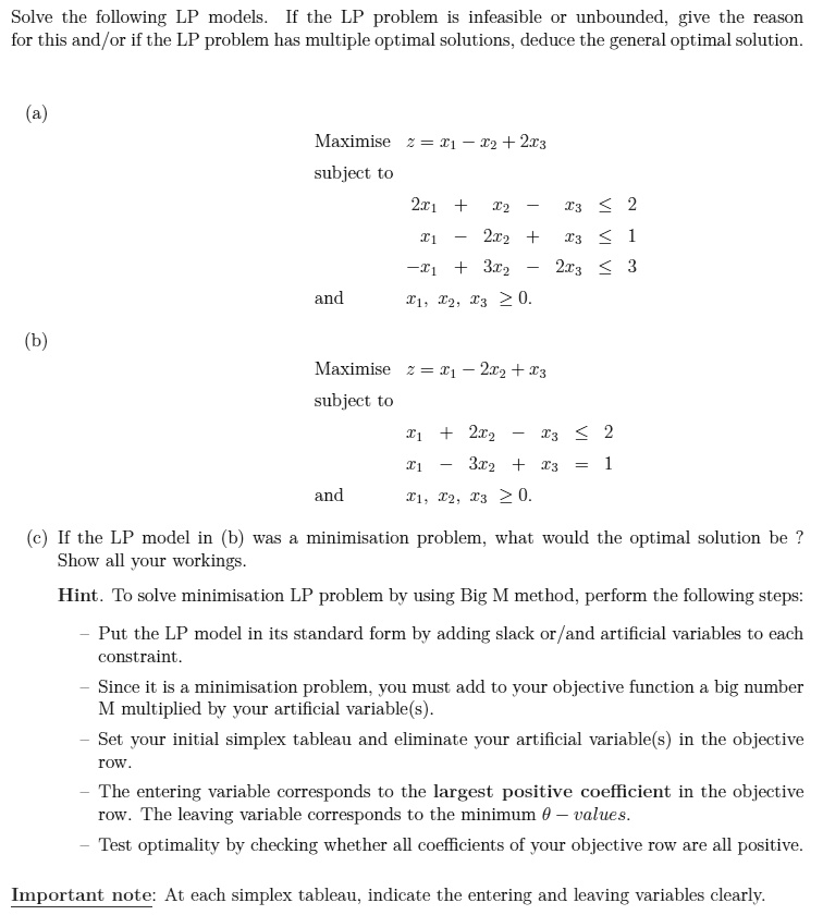 solve the following lp models if the lp problem infeasible unbounded give the reason for this ...
