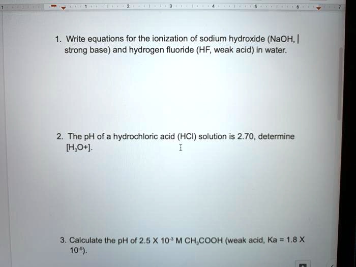 SOLVED: Write equations for the ionization of sodium hydroxide (NaOH, | strong base) and ...