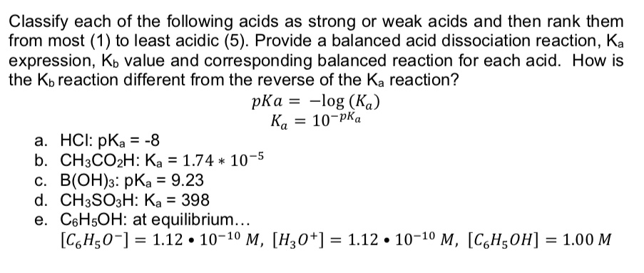 SOLVED: Classify each of the following acids as strong or weak acids ...