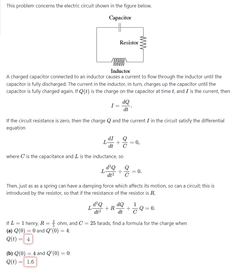 Solved This Problem Concerns The Electric Circuit Shown In The Figure Below Capacitor Inductor