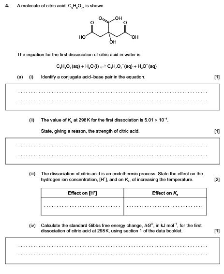 4. A molecule of citric acid, C?H?O?, is shown. OH HO OH OH The ...