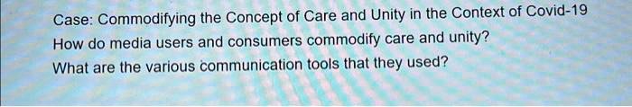 SOLVED: Case: Commodifying the Concept of Care and Unity in the Context ...