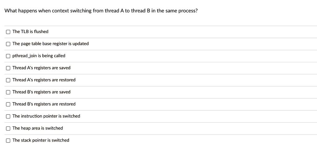 SOLVED: What happens when context switching from thread A to thread B ...