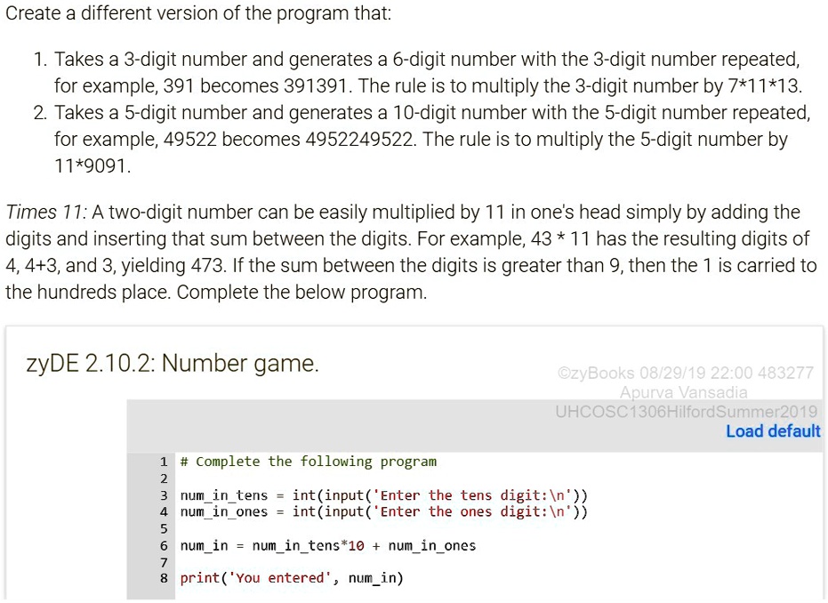 Create A Different Version Of The Program That 1 Takes A 3 Digit