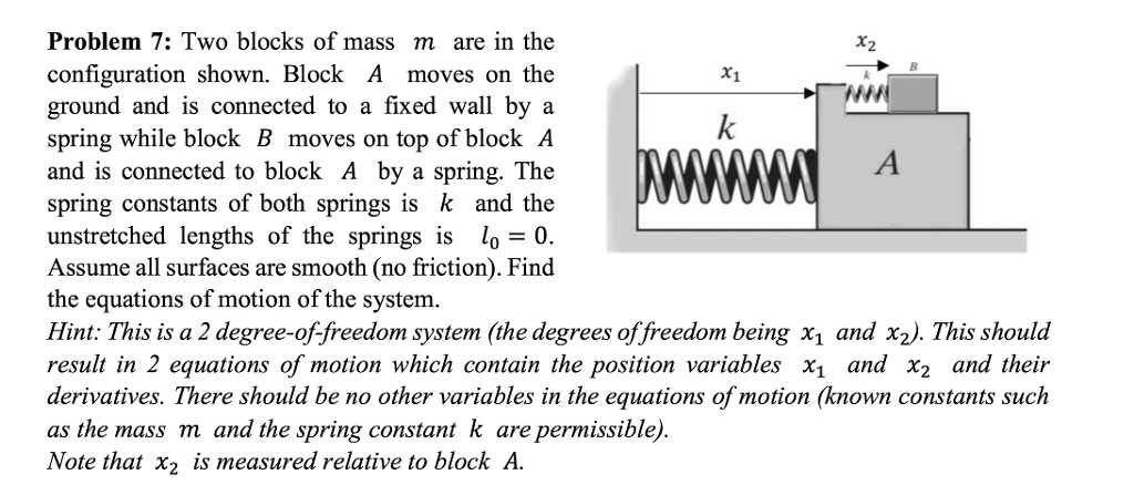 SOLVED: Problem 7: Two blocks of mass m are in the X2 configuration ...