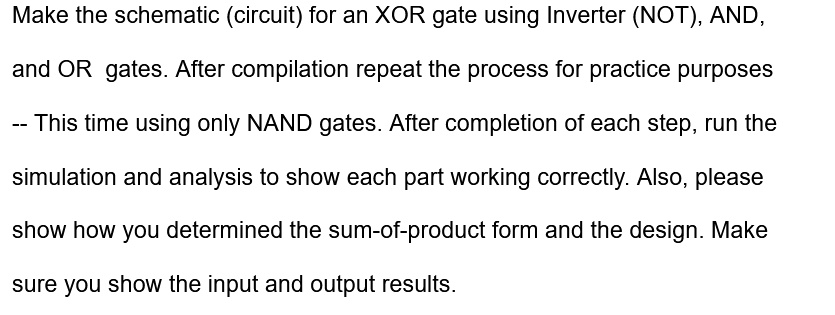 SOLVED: Title: Logic Gates and Circuits: XOR Gate using NAND Gates Make ...