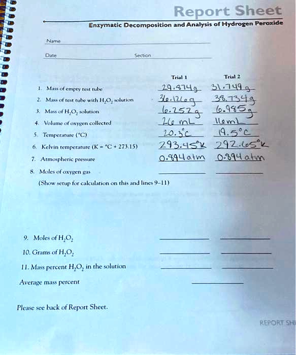 SOLVED: Texts: Report Sheet - Enzymatic Decomposition and Analysis of ...