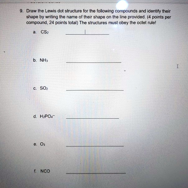 SOLVED: Draw the Lewis dot structure for the following compounds and ...