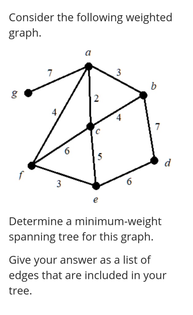 SOLVED:Consider the following weighted graph: g d 3 Determine a minimum ...