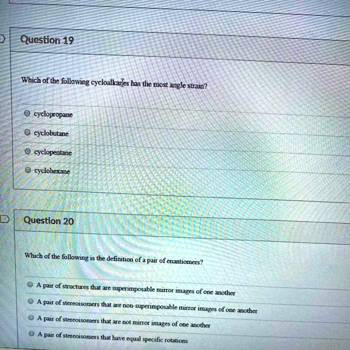 SOLVED: Question 19 Which of the following cycloalkanes has the most ...