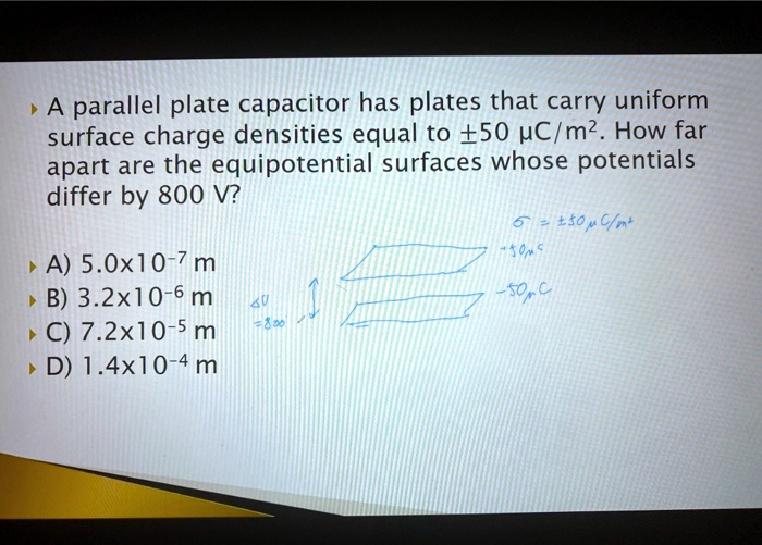 SOLVED: A parallel plate capacitor has plates that carry uniform ...