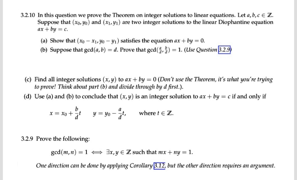 3.2.10 In this question, we prove the Theorem on integer solutions to ...