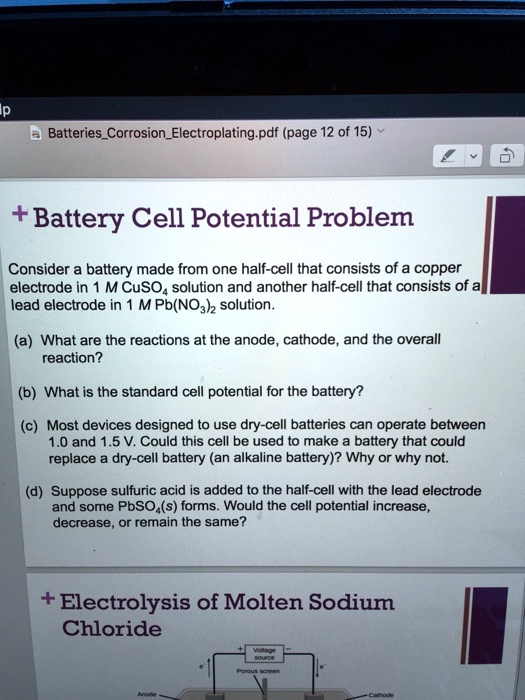 SOLVED: BatteriesCorrosionElectroplating.pdf page 12 of 15 Battery Cell ...
