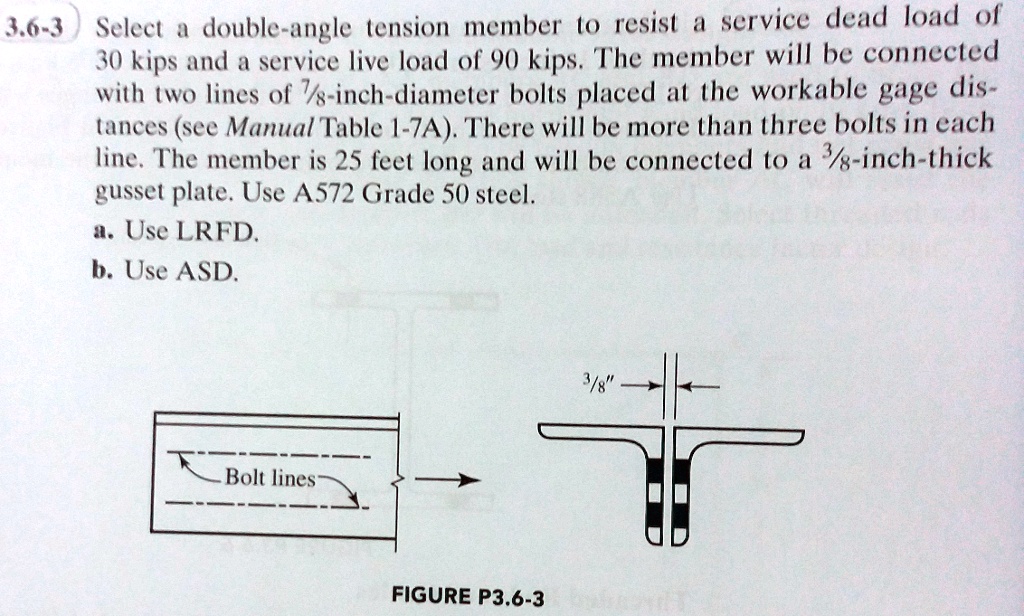 3.6-3 Select a double-angle tension member to resist a service dead ...