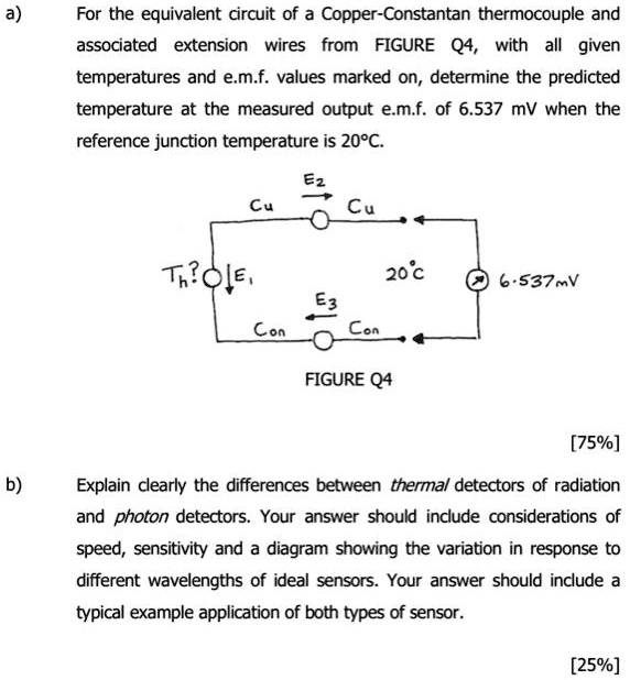 a) For the equivalent circuit of a Copper-Constantan thermocouple and ...