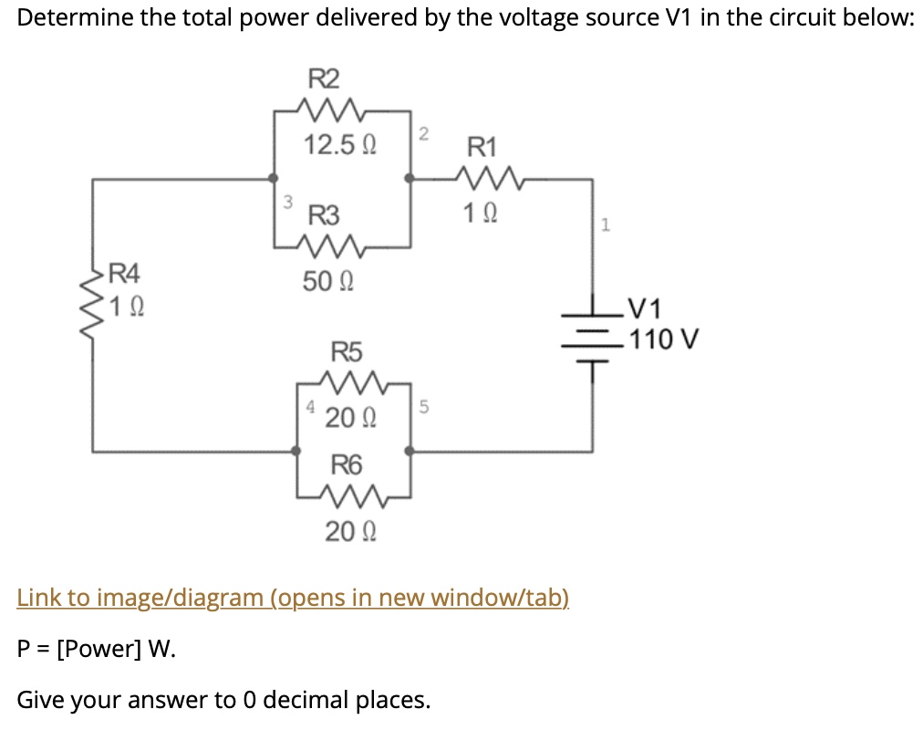SOLVED: Determine the total power delivered by the voltage source V1 in the circuit below: R2 ...
