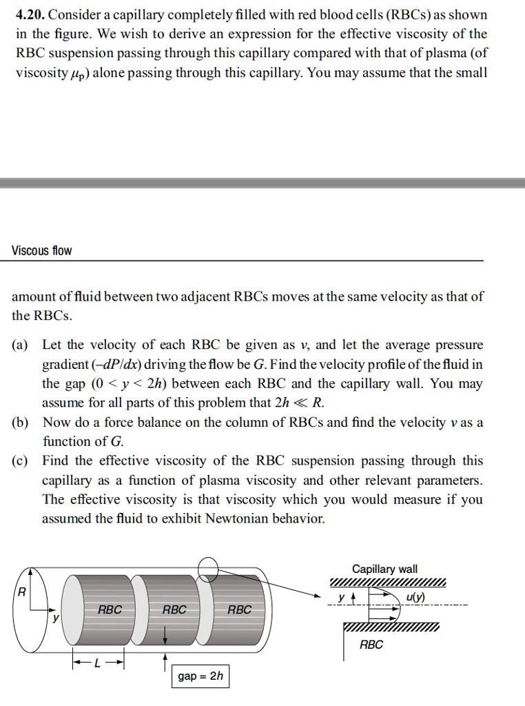 SOLVED: 4.20. Consider a capillary completely filled with red blood ...