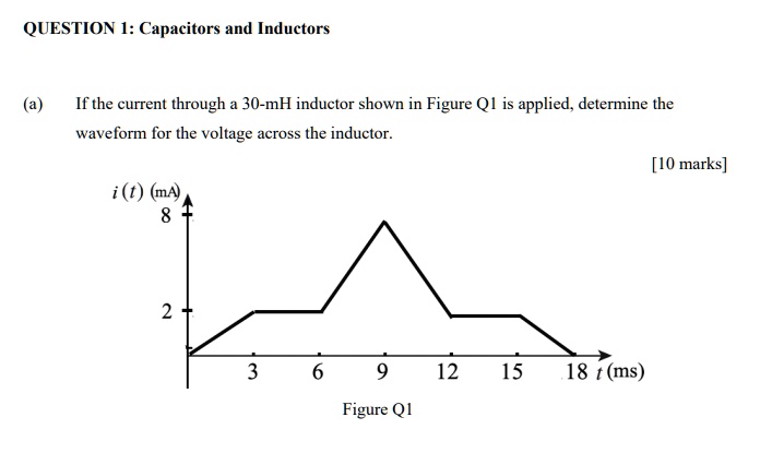 SOLVED: CIRCUIT THEORY 2 QUESTION 1: Capacitors and Inductors (a) If the current through a 30-mH ...