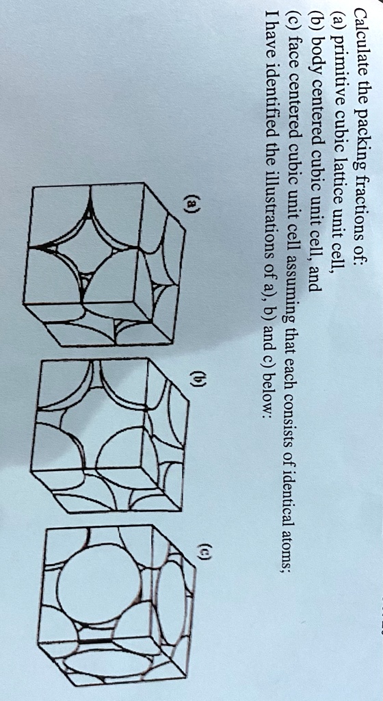 Calculate the packing fractions of: (a) primitive cubic lattice unit cell, (b) body centered ...