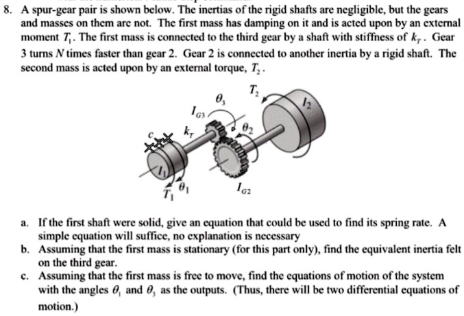 8. A spur-gear pair is shown below. The inertias of the rigid shafts ...