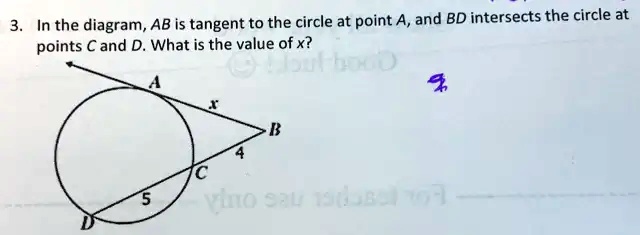 SOLVED: the diagram, AB is tangent to the circle at point A, and BD ...