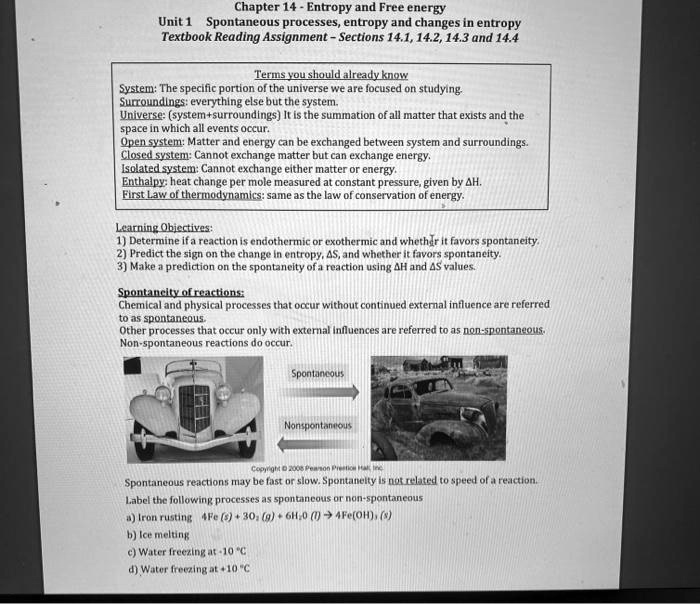 SOLVED:Chapter 1+ Entropy and Free energy Unit 1 Spontaneous processes, entropy and changes in ...