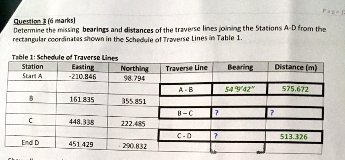 question 2 6 marks determine the missing bearings and distances of the ...