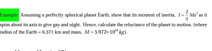 Example: Assuming a perfectly spherical planet Earth, show that its ...
