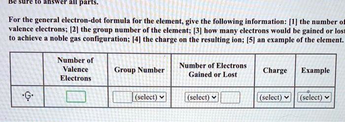 SOLVED: De Sure (0 "nSwer a parts For the general electron-dot formula for the element; give the ...