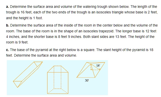 SOLVED: a. Determine the surface area and volume of the watering trough ...