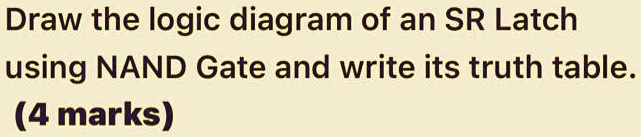 SOLVED: Draw the logic diagram of an SR Latch using NAND Gate and write ...