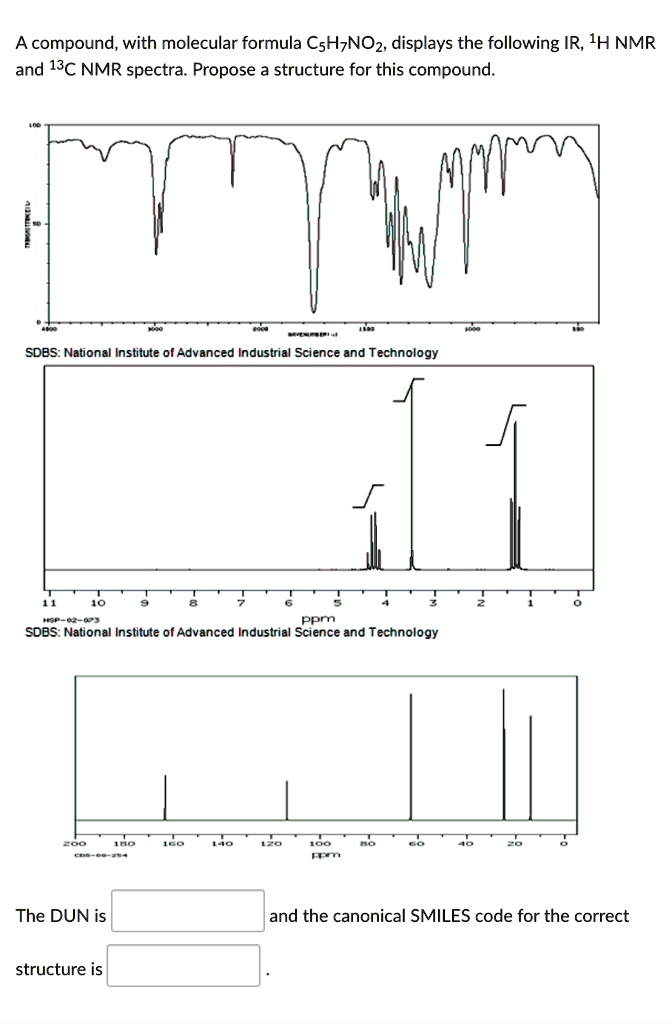 SOLVED: A compound with the molecular formula CsHqNOz displays the following IR, 1H NMR, and 13C ...