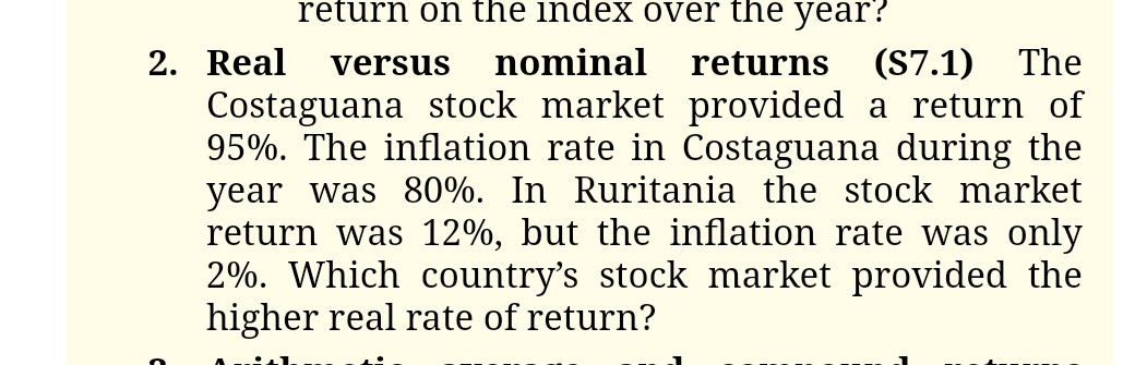 2. Real versus nominal returns (S7.1) The Costaguana stock market ...