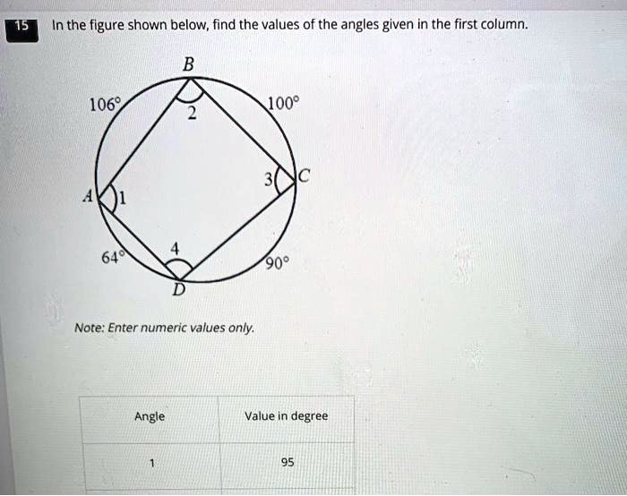 SOLVED: In the figure shown below; find the values of the angles given in the first column: 1009 ...