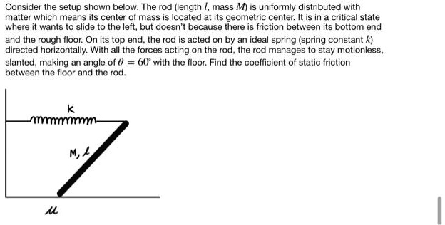 consider the setup shown below the rod length mass m is uniformly ...