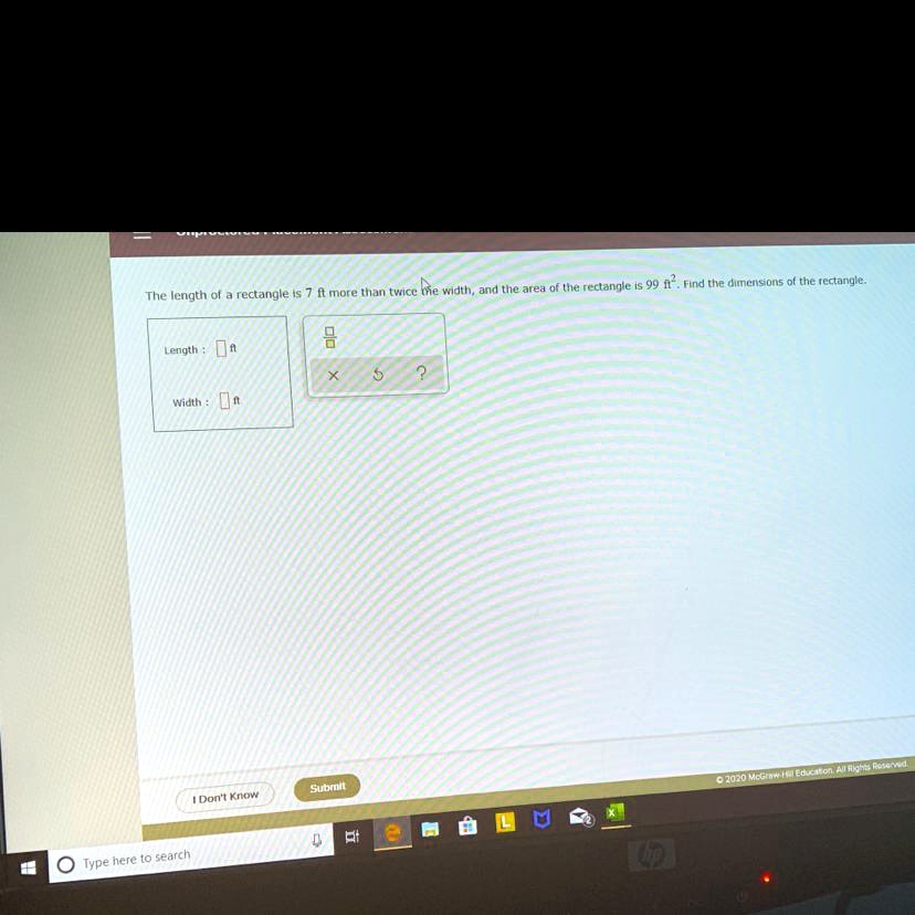 SOLVED: The length of a rectangle is 7 feet more than twice the width ...