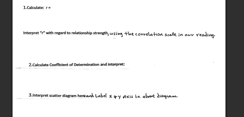 SOLVED: 1.Calculate: Interpret "r" with regard to relationship strength ...