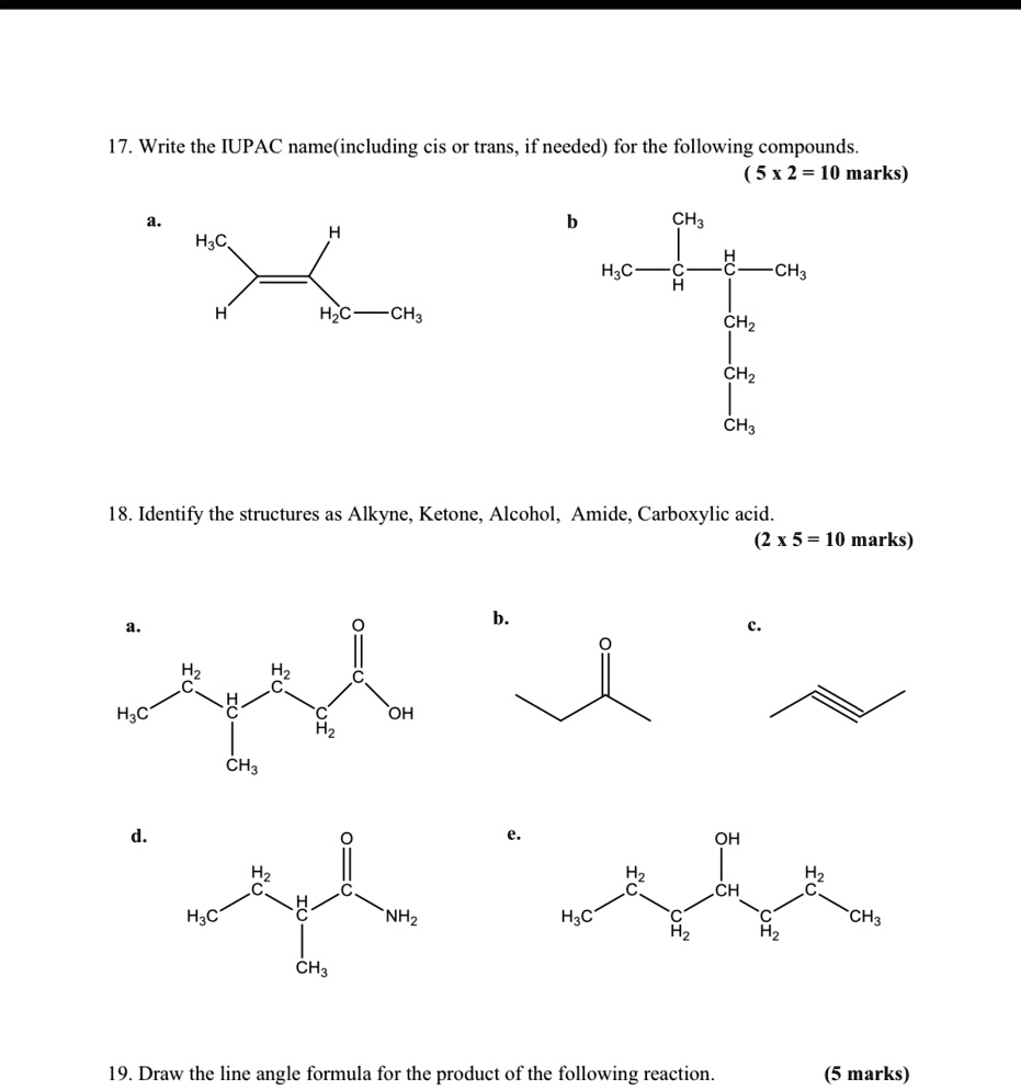 SOLVED: 17. Write the IUPAC name (including cis or trans, if needed) for the following compounds ...