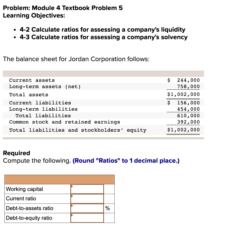 Problem: Module 4 Textbook Problem 5 Learning Objectives: • 4-2 Calculate ratios for assessing a ...
