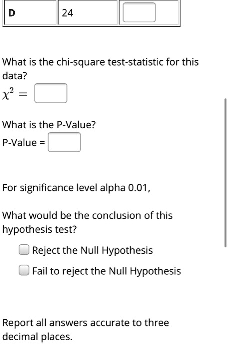 24 what is the chi square test statistic for this data what is the p ...