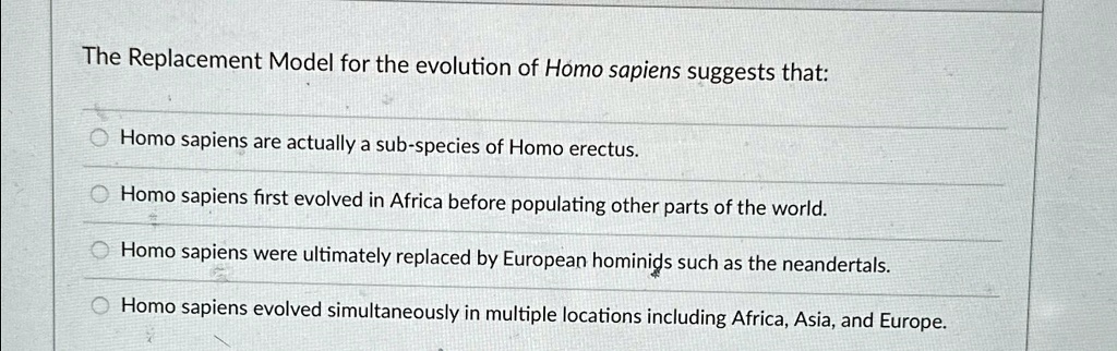 [GET ANSWER] The Replacement Model for the evolution of Homo sapiens ...