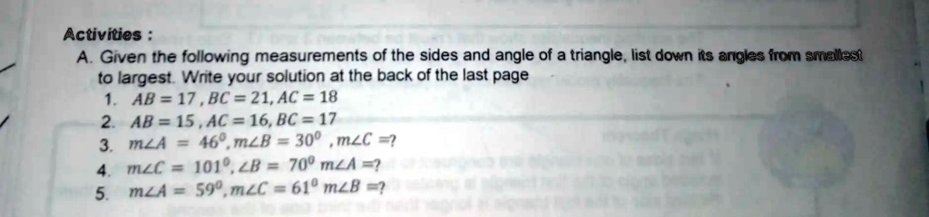 activities given the following measurements of the sides and angle of a ...