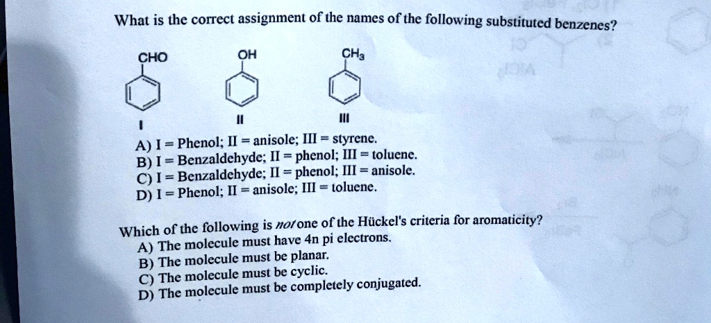 SOLVED: What is the correct assignment of the names of the following substituted benzenes? CHO ...