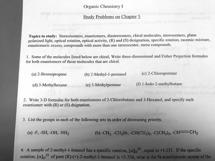 SOLVED: Organic Chemistry Study Problems on Chapter 5 Topics study ...