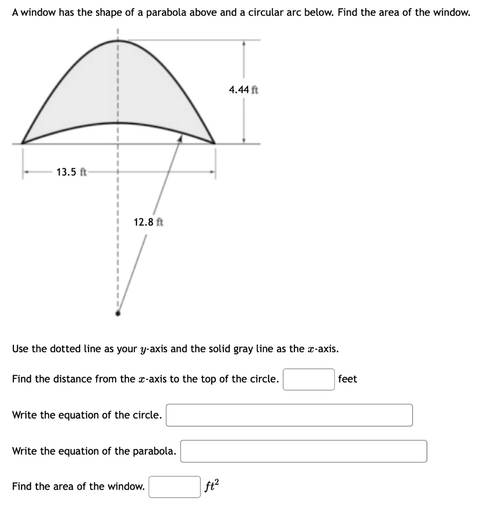 a window has the shape of a parabola above and a circular arc below ...